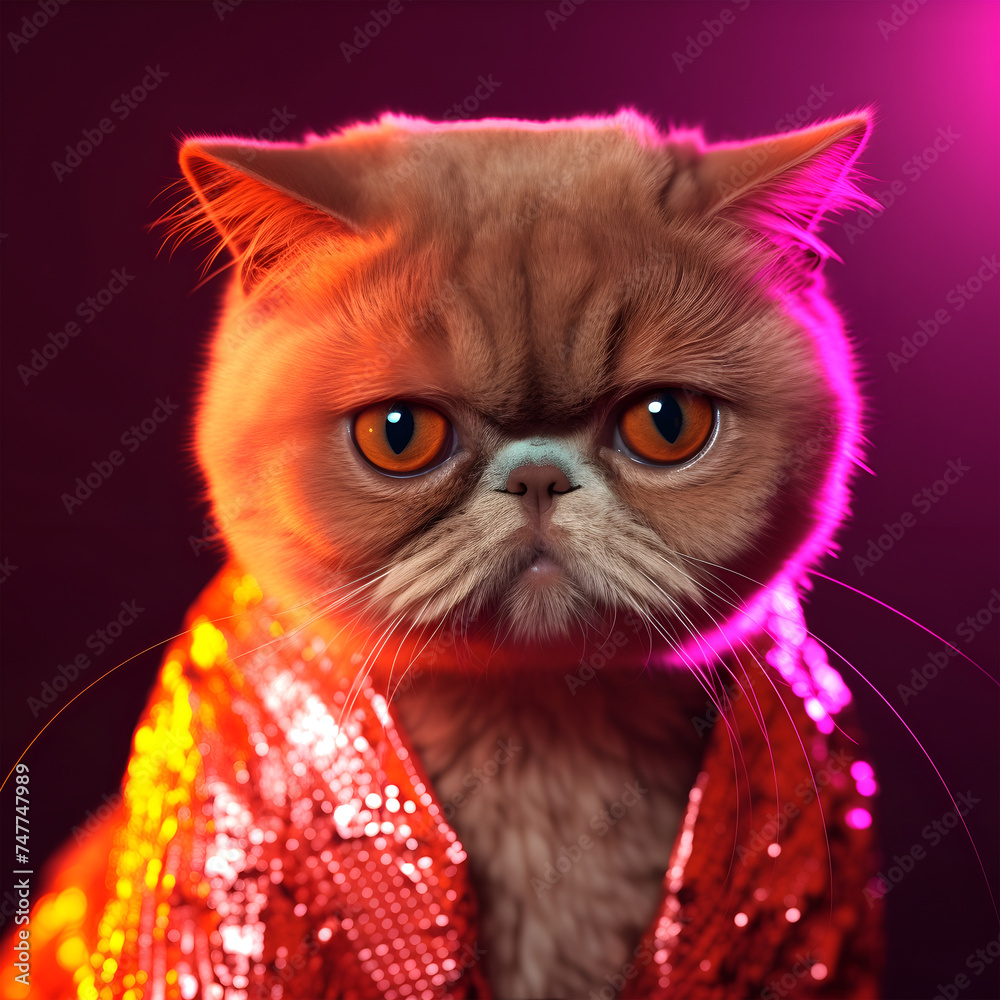 Realistic lifelike Exotic Shorthair cat kitten kitty in fluorescent ...