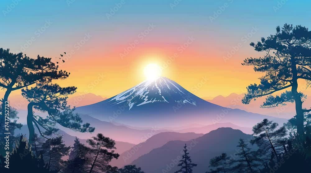 Breathtaking sunrise with a large moon in an illuminated cloudy sky ...