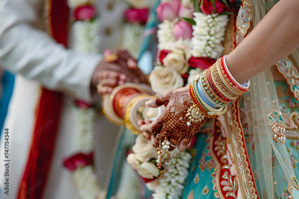 Indian couple hand in wedding satphera ceremony in hinduism Stock Photo ...