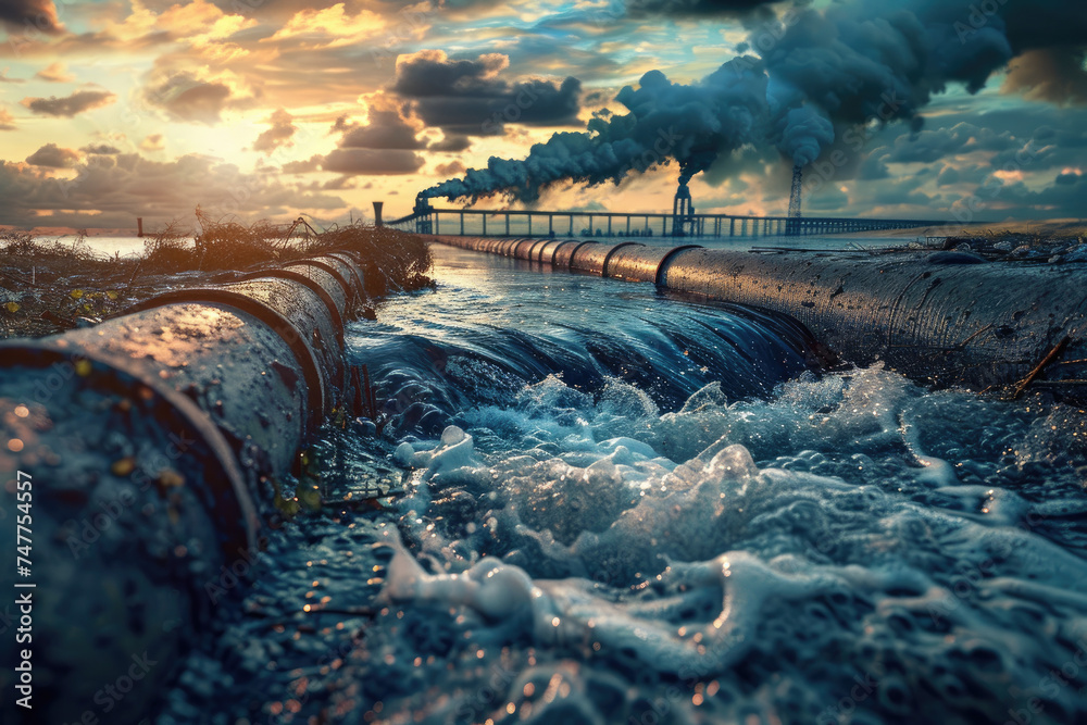 Environmental damage concept, Industrial and factory wastewater ...