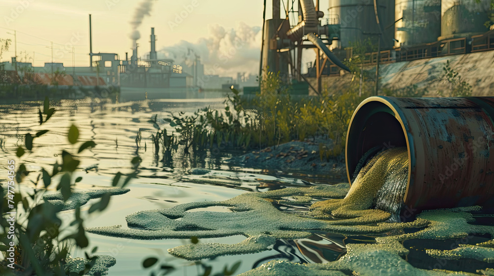 Environmental damage concept, Industrial and factory wastewater ...