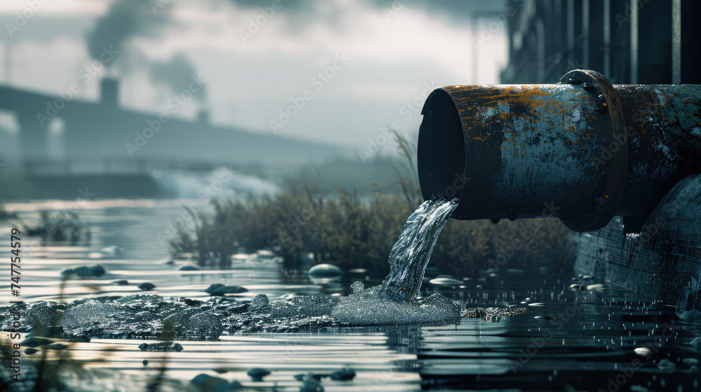 Environmental damage concept, Industrial and factory wastewater ...