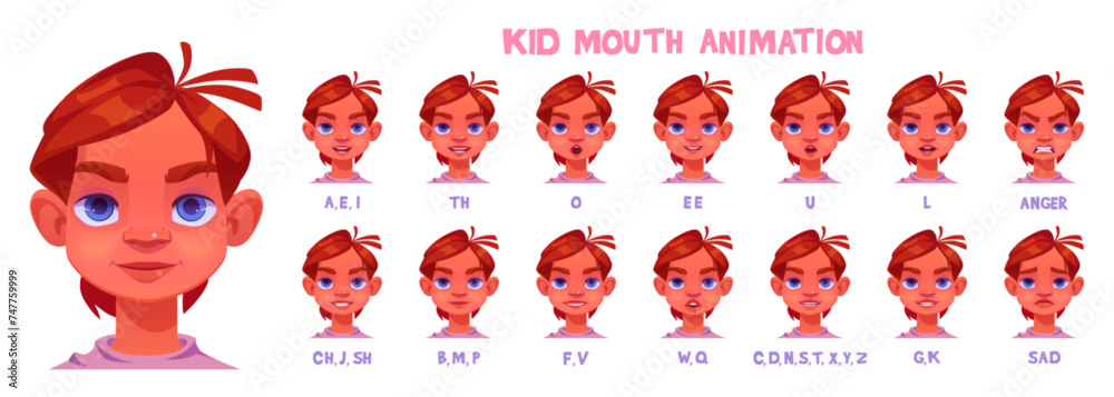 Boy mouth animation set isolated on white background. Vector cartoon ...