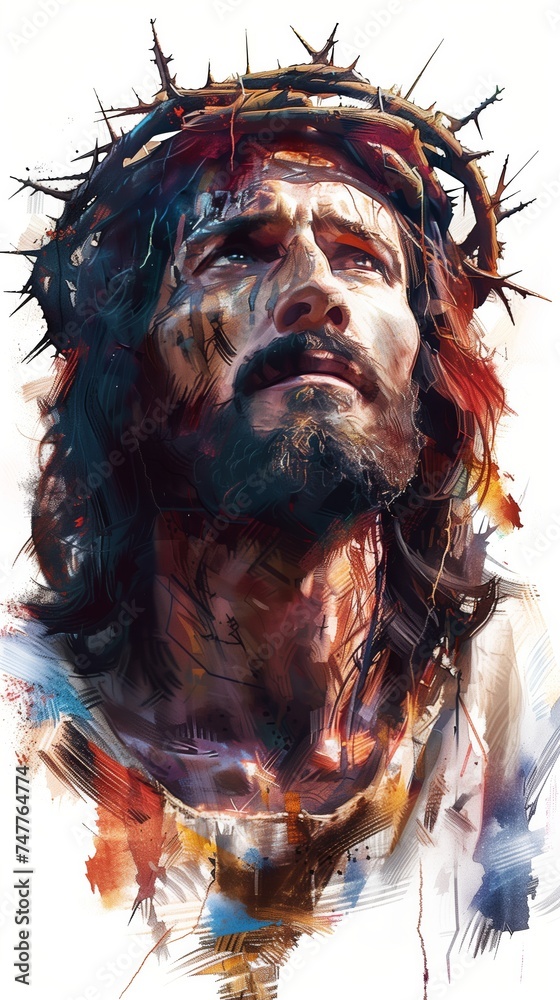 Jesus suffering pain with crown of thorns, the passion of Christ Stock ...