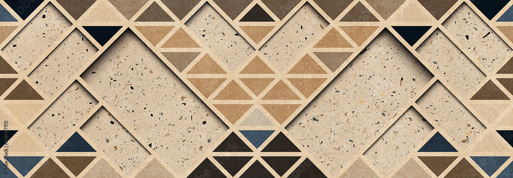 Traditional ceramic border design, marble background with square and ...