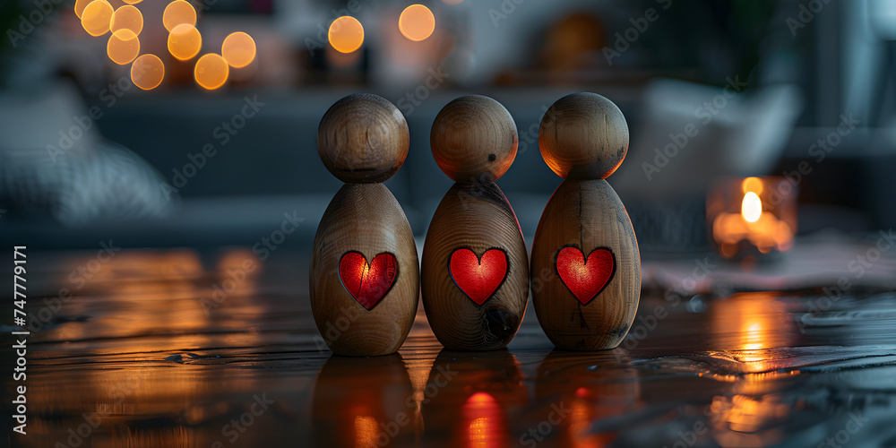 Crowd of people with hearts above their heads, concept with figures ...