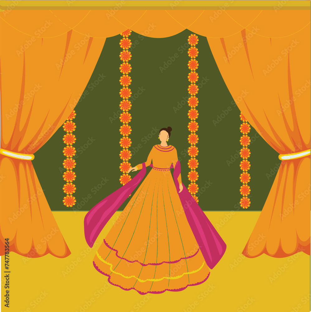 Haldi Bride Illustration in traditional dress for Haldi Invitation ...