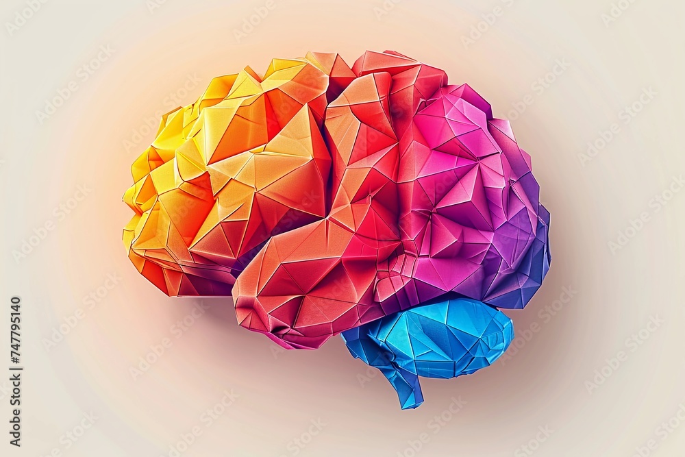 Geometric Multicolored Paper Human Brain Sculpture On minimalist ...