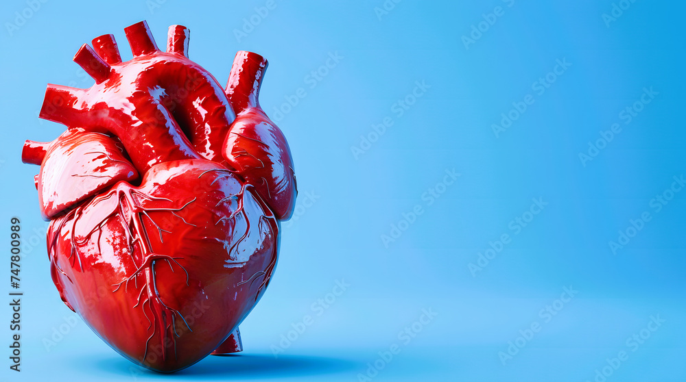 realistic human heart anatomy on blue banner background Stock ...