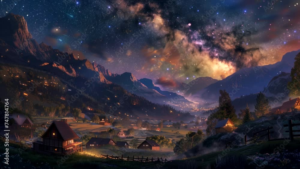 Fantasi Milky way in the night sky with rural. seamless looping 4k time ...