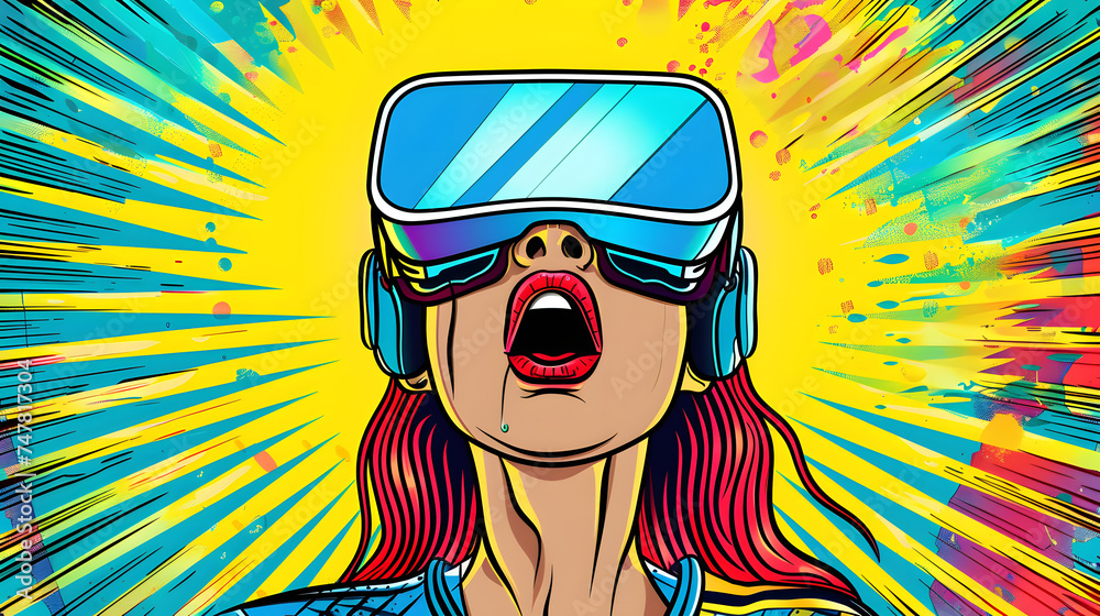 Emotional young woman in vr glasses crying, handsome attractive girl ...