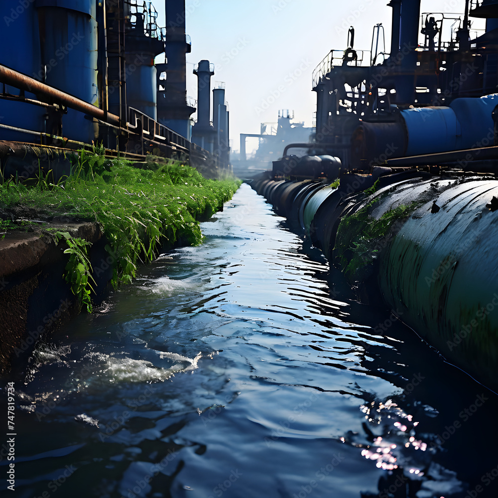 Environmental damage concept, Industrial and factory wastewater ...