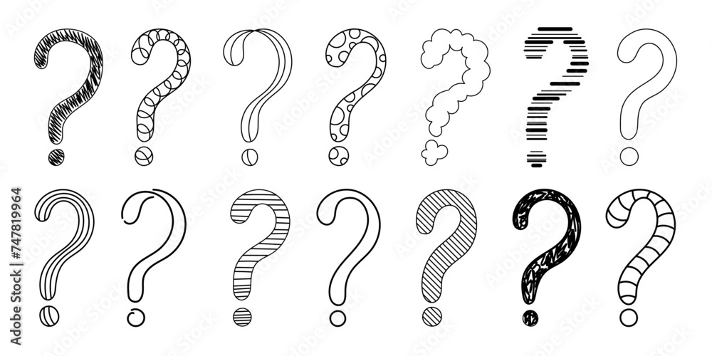 Doodle question mark hand drawn sketch vector illustration set isolated ...