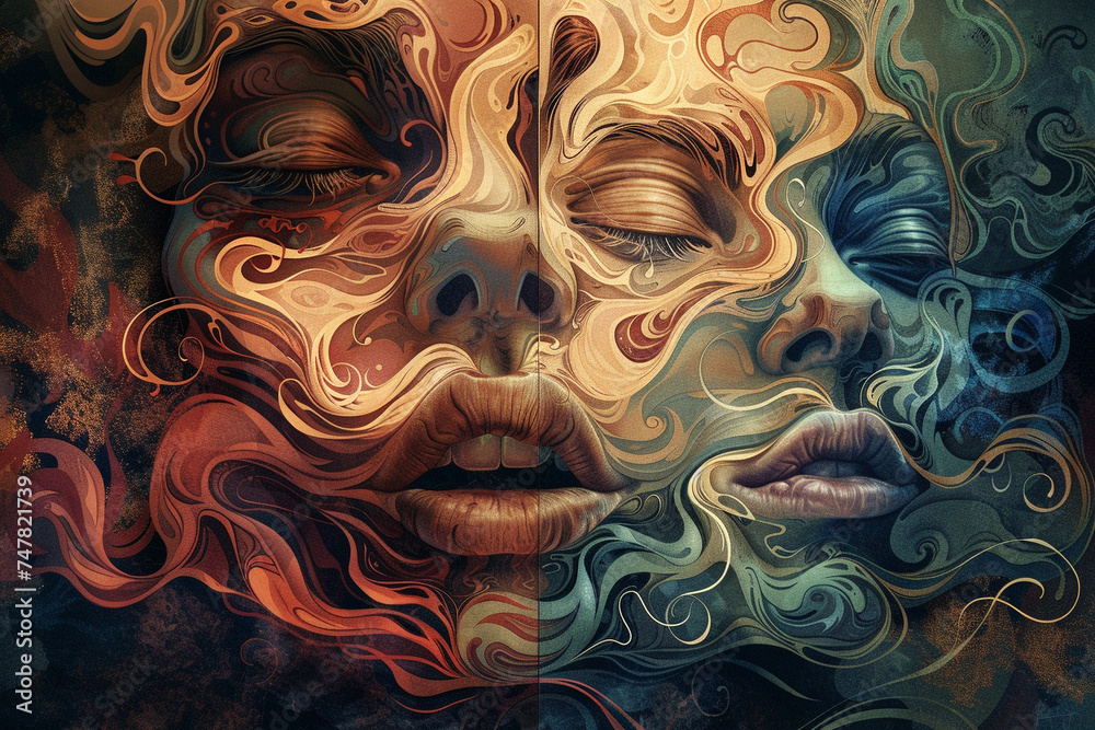 Artistic portrayal of a human face with a switch, each flip changing ...