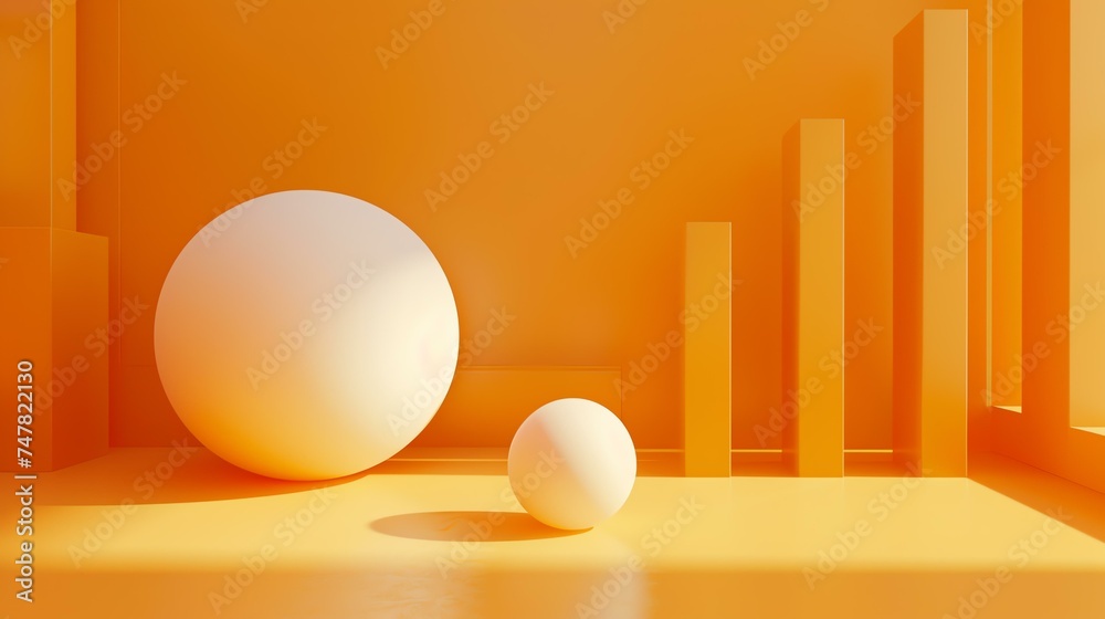 3D rendering of a simple scene with two spheres and some rectangular ...
