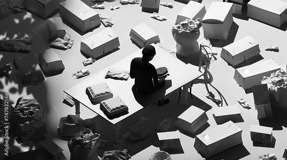 striking scene of an individual immersed in a chaotic environment ...