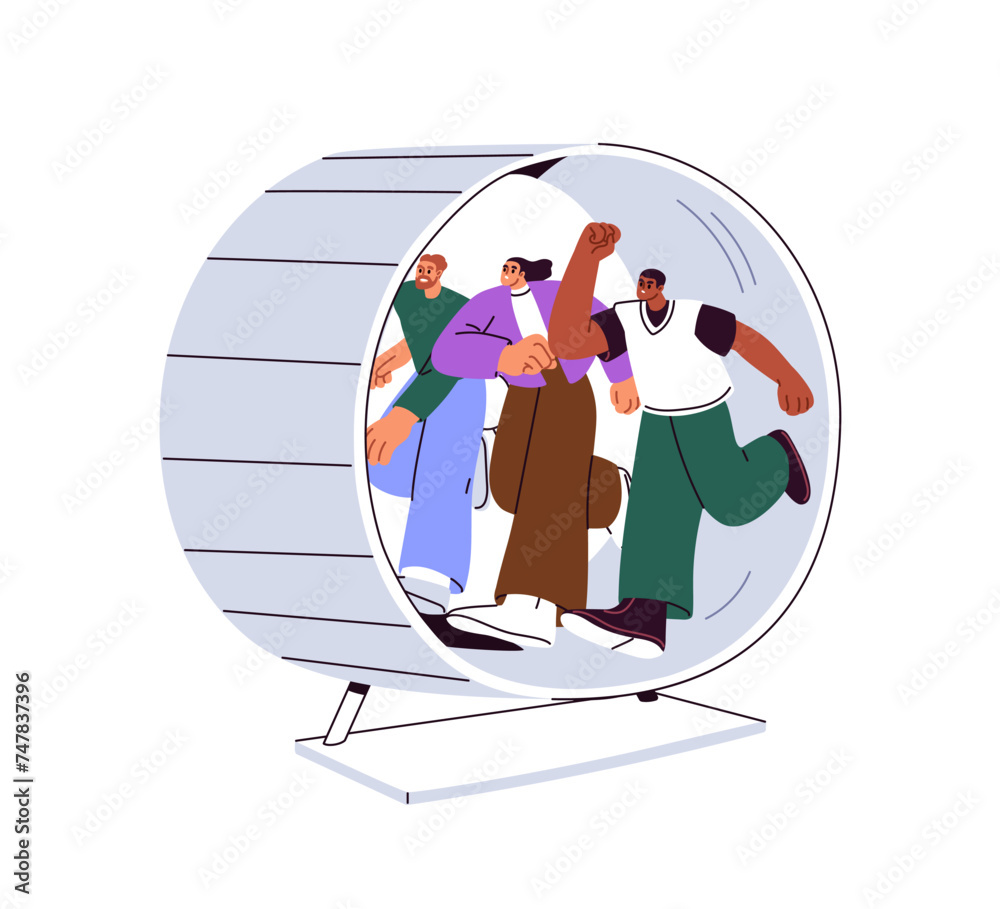 Rat race, rivalry concept. Competitors running, rushing in hamster ...