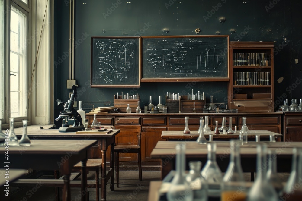 Spacious Room Filled With Numerous Wooden Tables and Chairs, Science ...