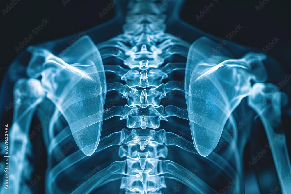 The photo showcases the blue-colored back of a skeleton, Skeletal view ...