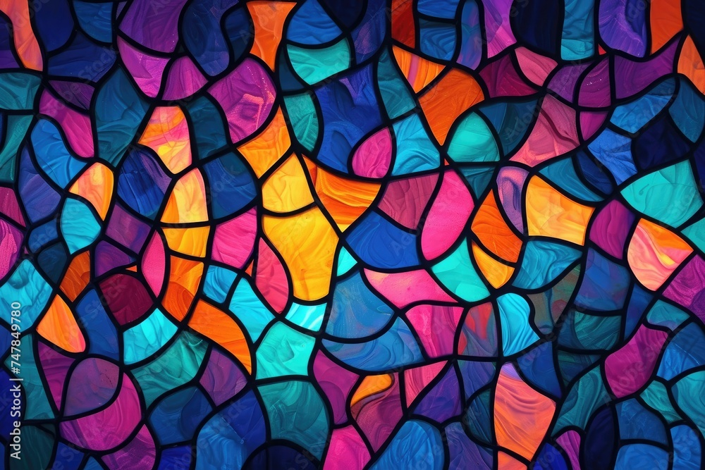 A vibrant stained glass window displaying a multitude of different ...