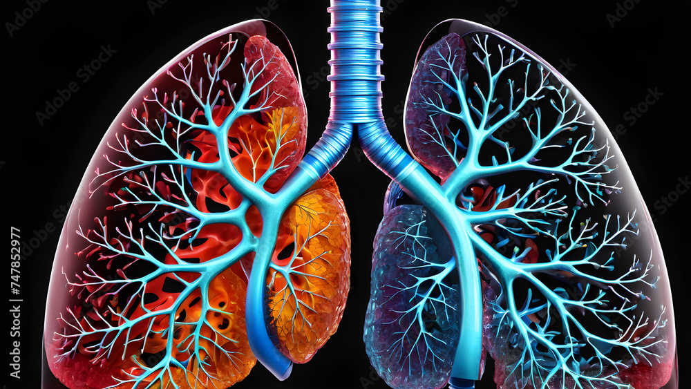 human lungs model anatomy. a human internal organs color on black ...
