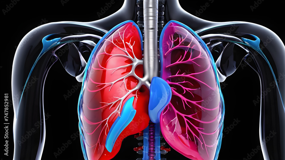 human lungs model anatomy. a human internal organs color on black ...