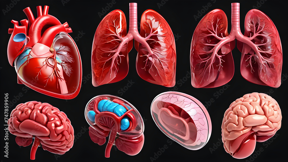 human internal organs set with lungs kidneys stomach intestines brain ...
