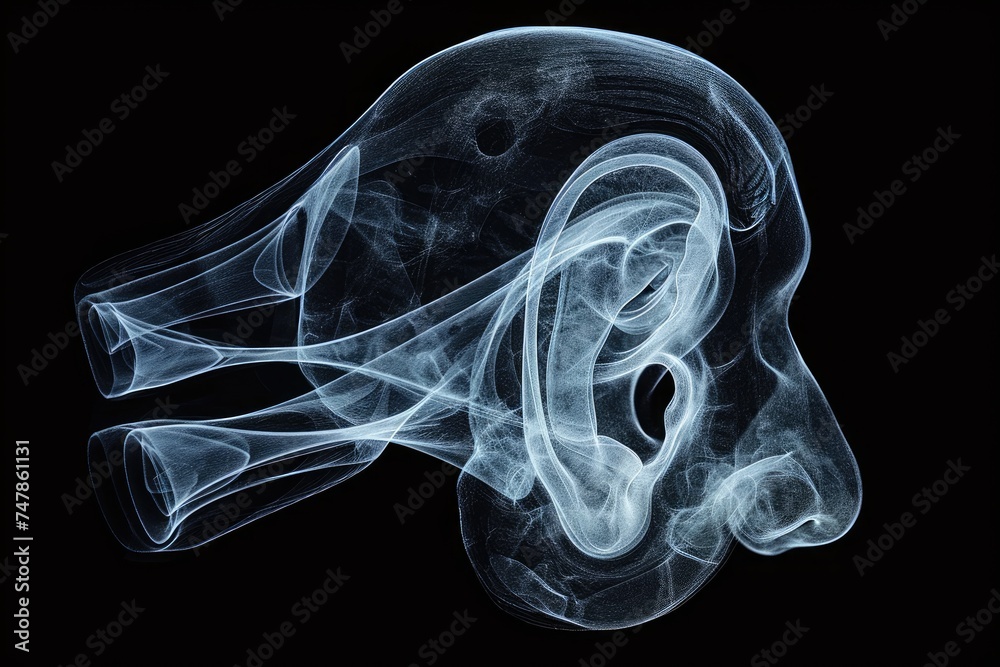 This x-ray image captures the inner structures and bones of a human ear ...