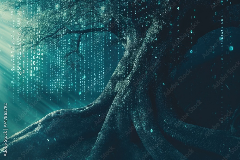 In this photo, a large tree is surrounded by a forest overflowing with ...