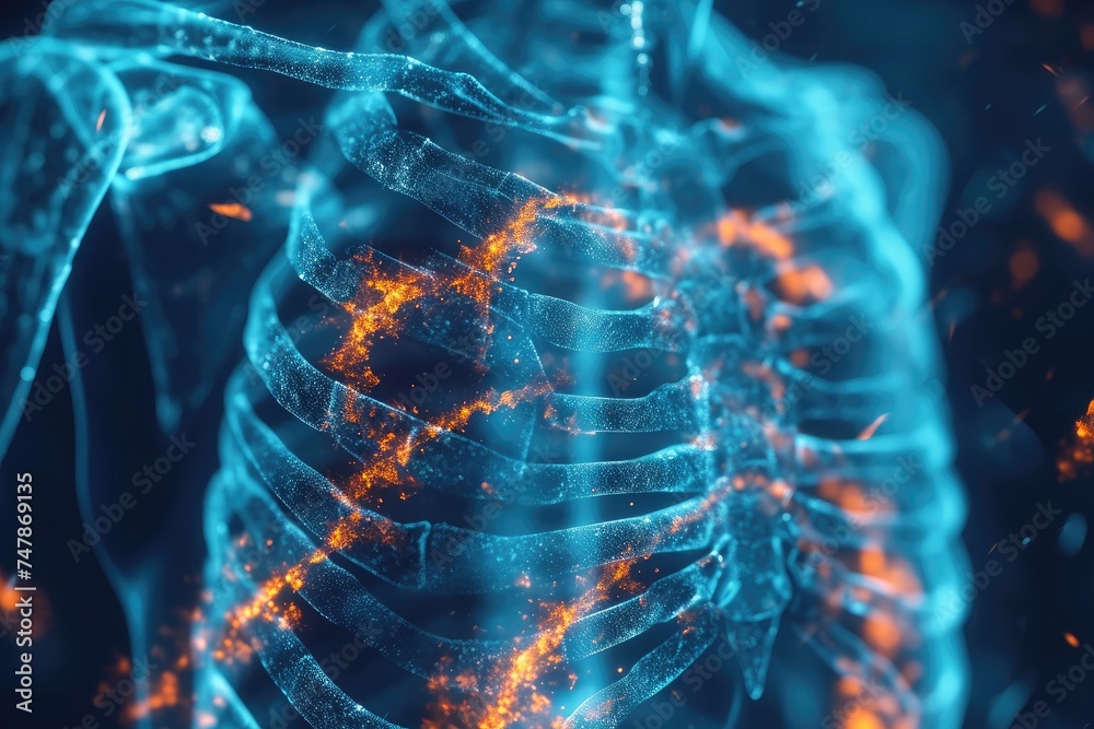 X-ray Image of Human Body in Blue and Orange, Visualization of an X-ray ...