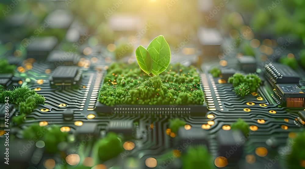 Vidéo Stock Microscopic verdant life forms sprouting from a computer ...