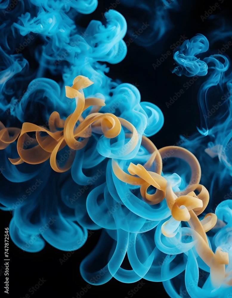 Blue smoke curls form a mesmerizing pattern, suggesting the fluidity of ...