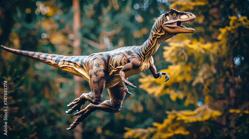 velociraptor dinosaur on a lush and verdant woods in the Cretaceous ...