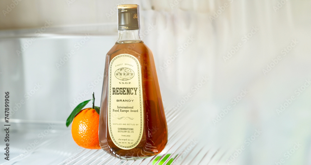 Buriram Thailand , 29 February 2024 , A bottle with full liquid of ...