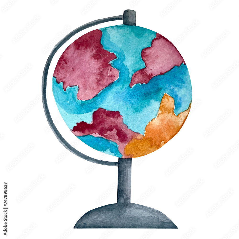 School globe watercolor style illustration isolated on white background ...