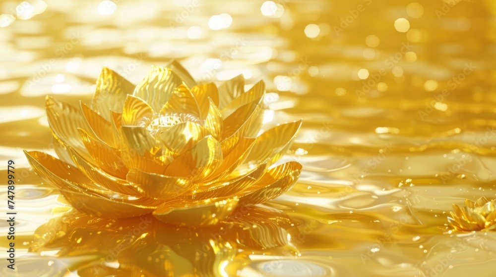 Glistening Golden Lotus on a Golden Water Surface - Design Material for ...