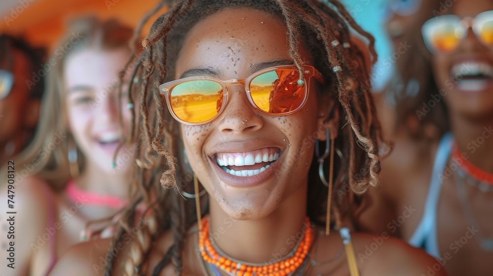 Young people embrace the spirit of a music festival, dancing together ...