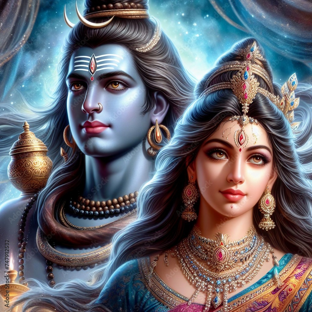 Realistic Close-Up of Lord Shiva and Goddess Parvati in a Magical Realm ...