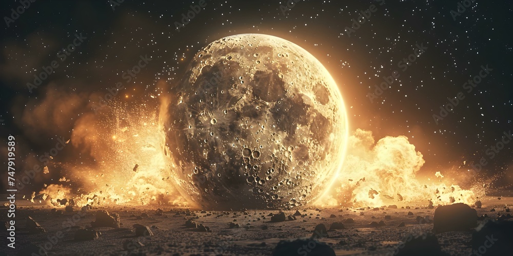 Planet destroyer weapon obliterating an foes moonbase. Concept Sci-fi ...