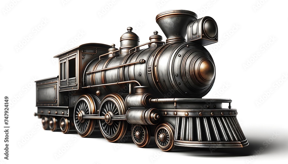 Intricately detailed model of a classic steam locomotive with metallic ...