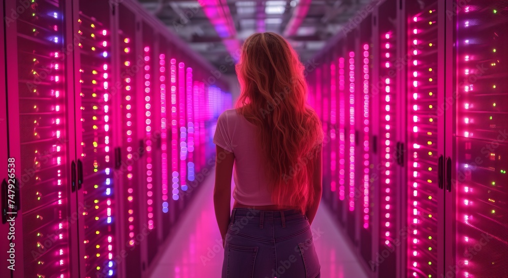 woman/model/book character surrounded by magical ethereal neon light ...