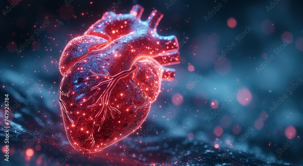 Conceptual artwork of a glowing human heart connected to a DNA strand ... Conceptual artwork of a glowing human heart connected to a DNA strand ...