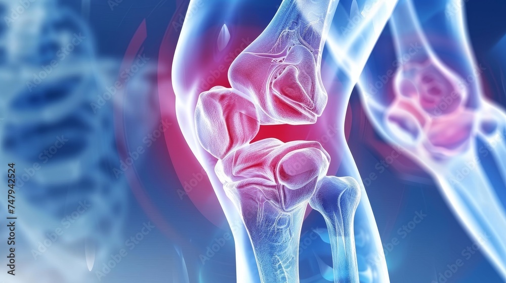 Close up vfx animation person with joint and knee pain from leg trauma ...