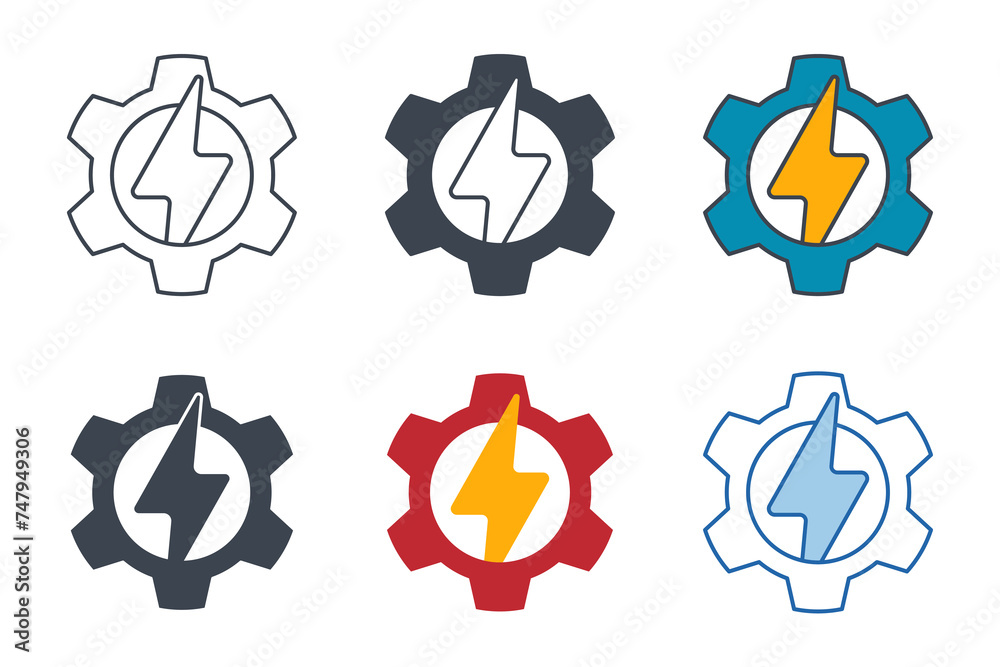 Gear with lightning icons with different styles. Electrical or mechanic ...