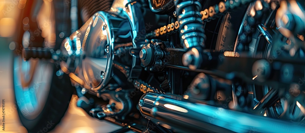Detailed close-up view of a motorcycle engine, showcasing the rear ...