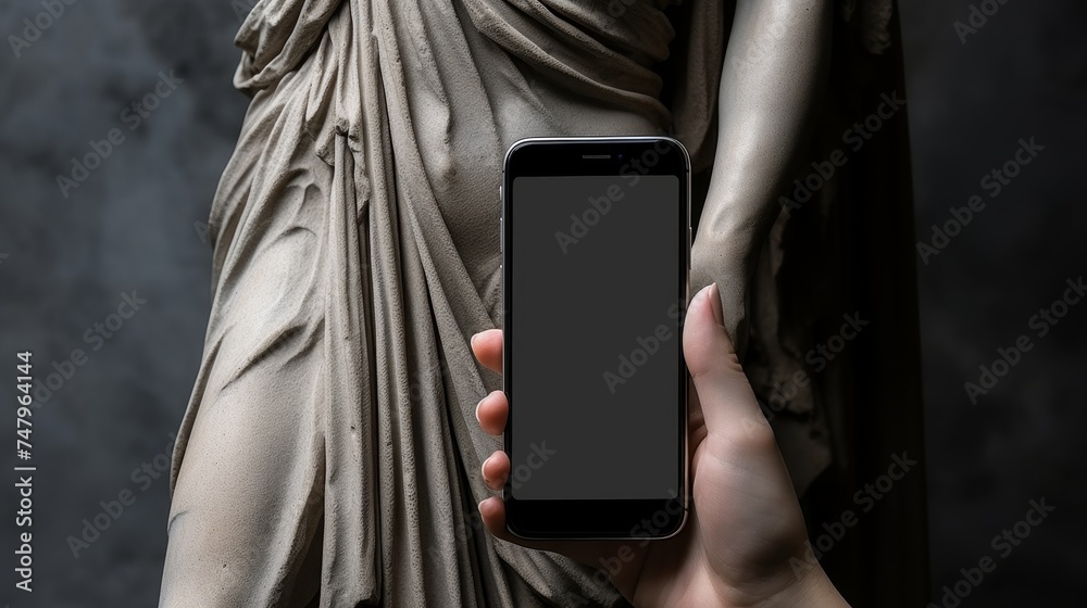 Capturing an ancient greek statue in a museum with a smartphone a woman ...