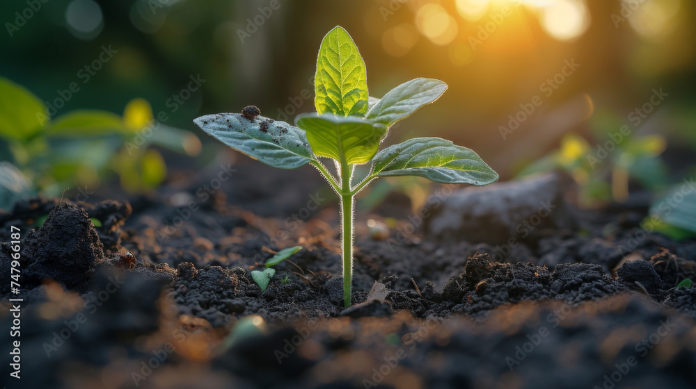 Texture of a seedling reaching towards the sun with tiny fuzzy leaves ...