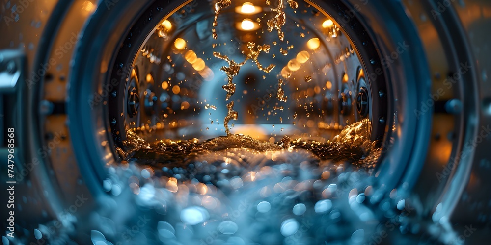 Clean water cascading inside washing machine drum laundry concept ...