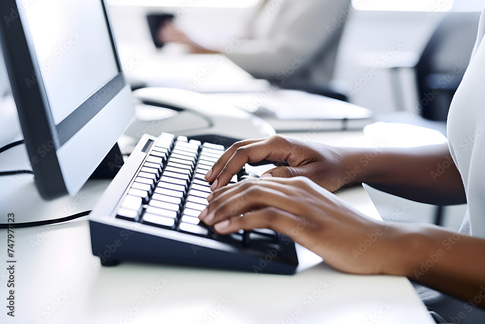 The blogger and journalist are captured in close-up while typing on a ...