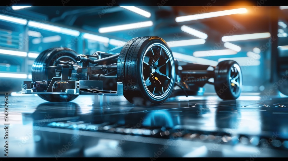 futuristic electric sport fast car chassis and battery packs with high ...